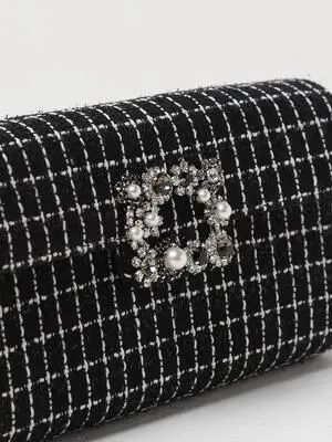 ROGER VIVIER Embellished Tweed Clutch With Metal Chain
