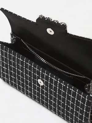 ROGER VIVIER Embellished Tweed Clutch With Metal Chain