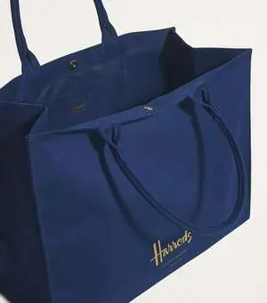 Harrods Large Cotton Logo Tote - Navy