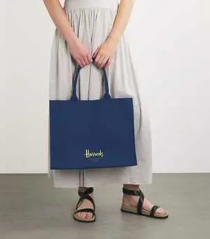 Harrods Large Cotton Logo Tote - Navy