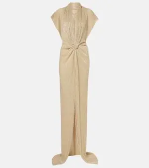 Costarellos Eva Draped Lamé Gown