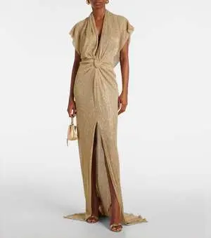Costarellos Eva Draped Lamé Gown