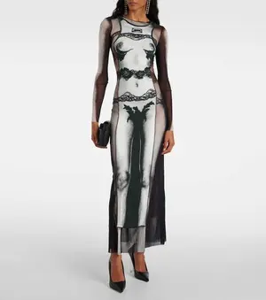 JEAN PAUL GAULTIER Marinière Striped Mesh Maxi Dress - Black