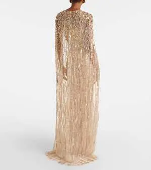 Jenny Packham Ruby Sequined Caped Gown