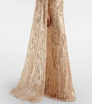 Jenny Packham Ruby Sequined Caped Gown
