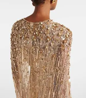 Jenny Packham Ruby Sequined Caped Gown