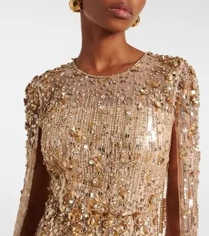 Jenny Packham Ruby Sequined Caped Gown