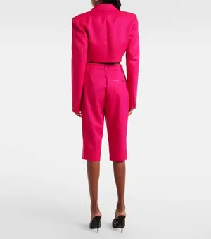AREA Floral-applique Cropped Wool Blazer