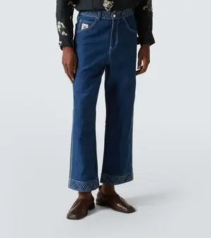 BODE Knolly Brook Embroidered Wide-leg Jeans - Blue
