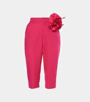 AREA Floral-applique Wool Capri Pants