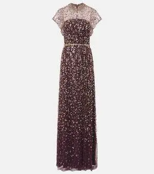 Jenny Packham Sequined Gown - Burgundy