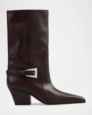 Paris Texas Jane Buckle Midcalf Western Boot - Mocha