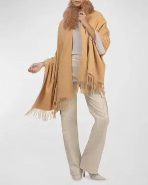 Gorski Cashmere & Lamb Shearling Stole Light Camel