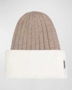 Gorski Gorski Ribbed Knit Beanie White Taupe
