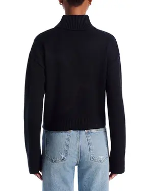 Aqua Cropped Turtleneck Sweater With Heart Patch