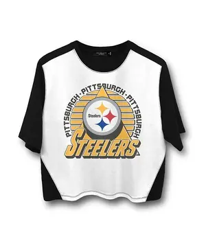 Junk Food Clothing Nfl Pittsburgh Steelers Color Block Crop Tee - White