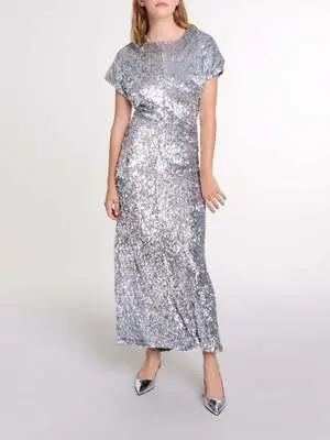 Maje Sequin Embellished Maxi Dress - Silver