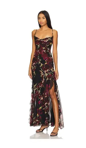 NICHOLAS Kamila Ruffle Cowl Gown - Water Color Floral Black
