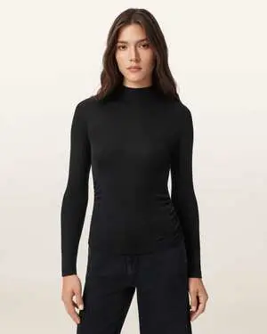 ALLSAINTS Rina Long Sleeve Roll Neck T-shirt With Ramskull Embroidery