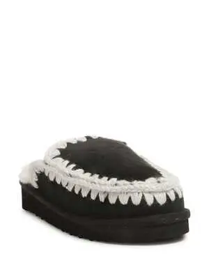 Mou Sheepskin Shearling Lined Slip-on Slippers - Black