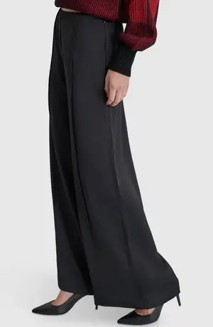 Dkny Pintuck Wide-leg Pants - Black