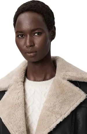 ALLSAINTS Sola Oversize Shearling Biker Jacket - Black/natural