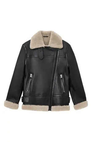 ALLSAINTS Sola Oversize Shearling Biker Jacket - Black/natural