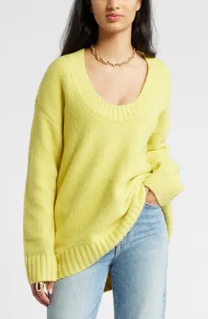 OPEN EDIT Oversized V-neck Sweater - Yellow Celery