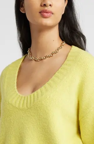 OPEN EDIT Oversized V-neck Sweater - Yellow Celery