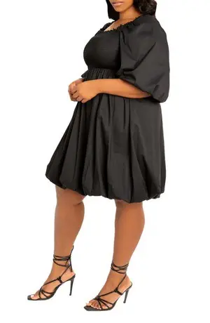 BUXOM COUTURE Smocked Puff Sleeve Cotton-blend Dress