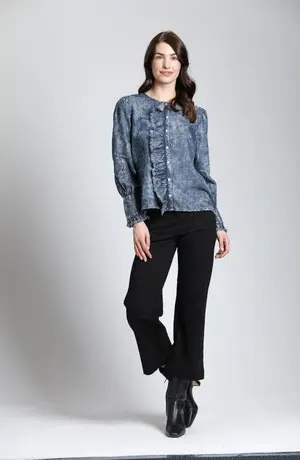 APNY Moon Wash Balloon Sleeve Button-up Shirt