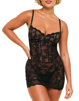 ADORE ME Brielle Babydoll & G-string Set Lingerie - Jet Black