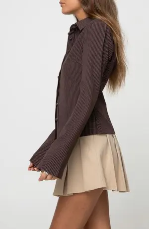 Princess Polly Anni Pinstripe Shirt - Brown