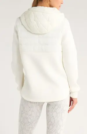 Zella Hybrid Quilted Knit Hooded Jacket - Ivory Egret