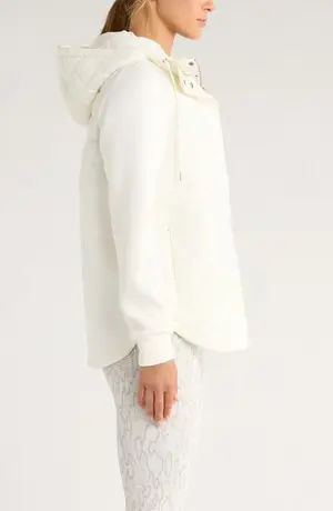 Zella Hybrid Quilted Knit Hooded Jacket - Ivory Egret