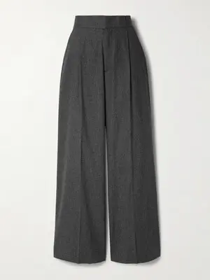Sasuphi Bogart Pleated Wool-blend Flannel Wide-leg Pants - Gray
