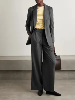 Sasuphi Bogart Pleated Wool-blend Flannel Wide-leg Pants - Gray