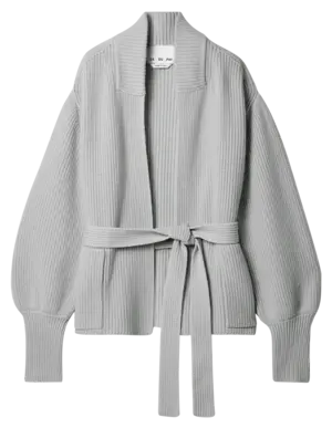 Sasuphi Belted Ribbed Merino Wool And Cashmere-blend Cardigan - Gray