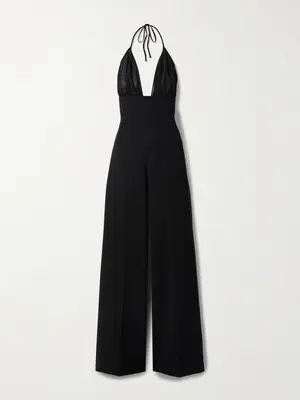 MONOT Tulle-trimmed Crepe Halterneck Jumpsuit - Black