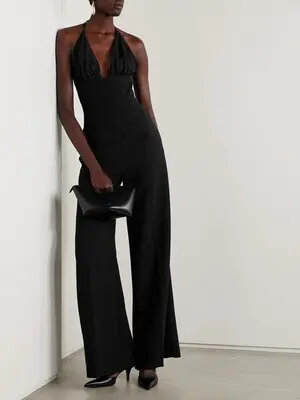 MONOT Tulle-trimmed Crepe Halterneck Jumpsuit