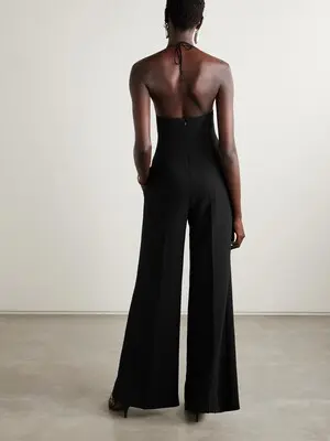 MONOT Tulle-trimmed Crepe Halterneck Jumpsuit
