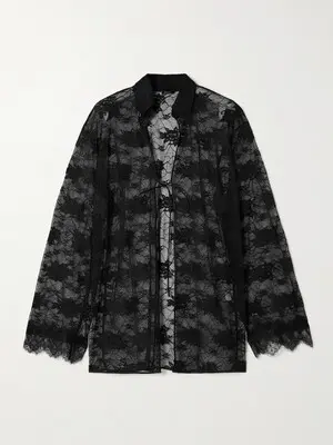 Oseree Satin-trimmed Scalloped Lace Shirt