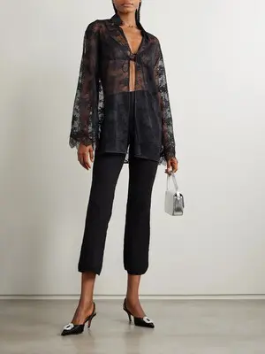 Oseree Satin-trimmed Scalloped Lace Shirt