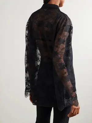 Oseree Satin-trimmed Scalloped Lace Shirt