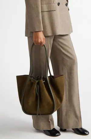 Proenza Schouler Large Ruched Suede Tote - Olive