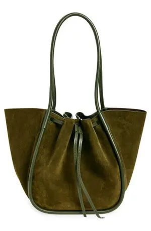 Proenza Schouler Large Ruched Suede Tote - Olive