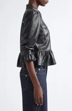 Cinq À Sept Delanie Faux Leather Peplum Jacket - Black