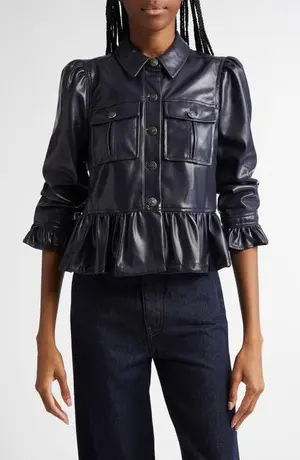 Cinq À Sept Cinq À Sept Delanie Faux Leather Peplum Jacket Navy