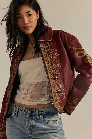 Free People Lana Leather Jacket - Brick Wall