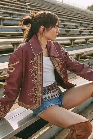 Free People Lana Leather Jacket - Brick Wall